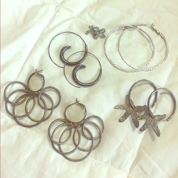 Jewelry | 5 Pair Silver Earring Bundle | Poshmark